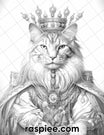 50 Royal King Cat Grayscale Coloring Pages for Adults, Printable PDF I ...