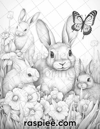 55 Enchanting Spring Animals Grayscale Adult Coloring Pages, Printable ...