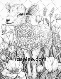 77 Baby Animals with Flowers Grayscale Adult Coloring Pages Printable ...
