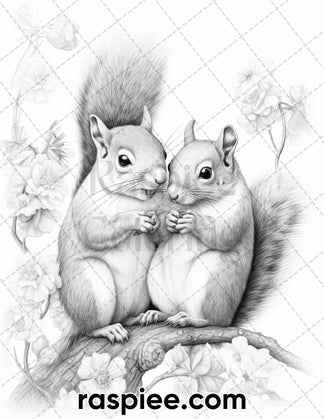 40 Floral Animal Couple Grayscale Coloring Pages for Adults, Printable ...