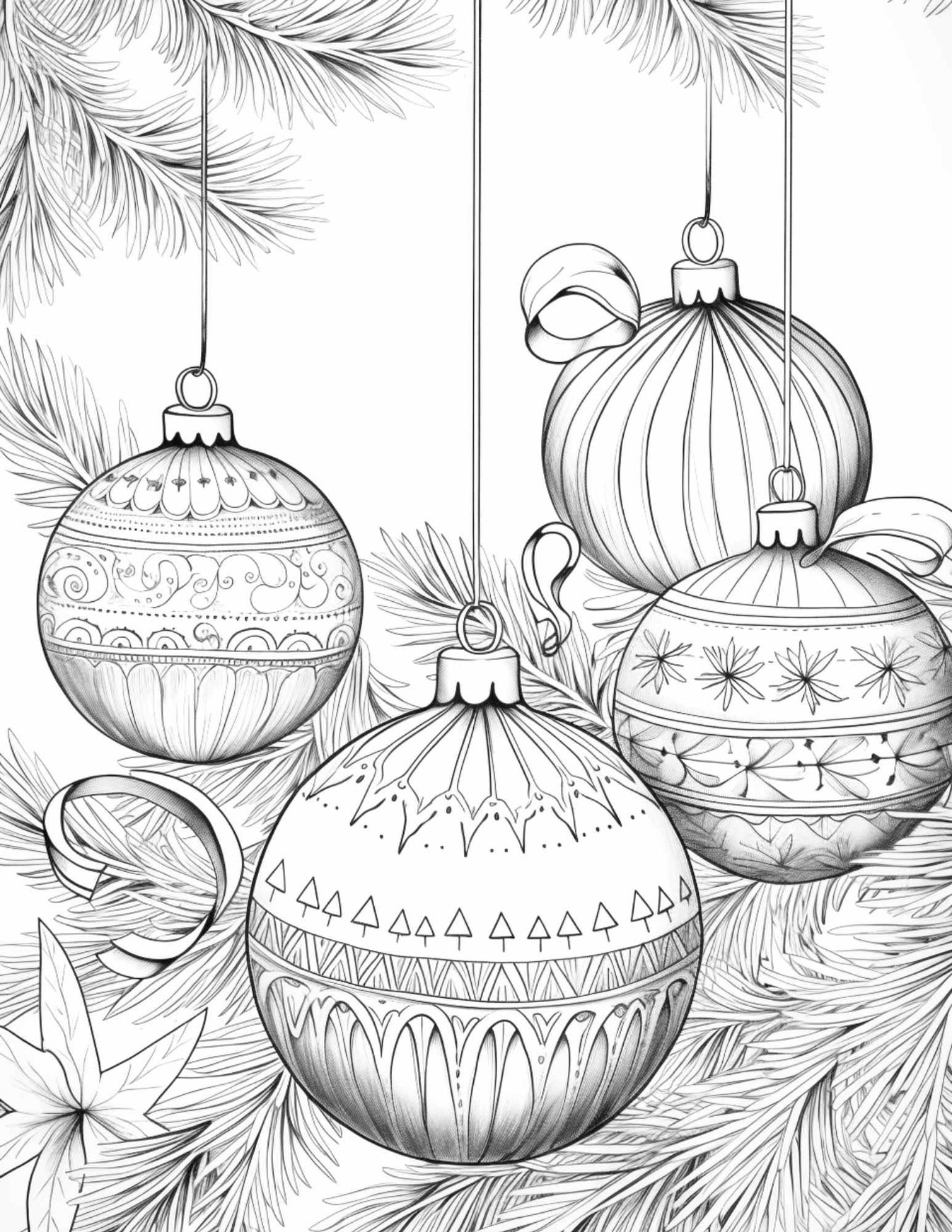 Free Christmas Decorations Grayscale Coloring Pages for Adults, Printa ...