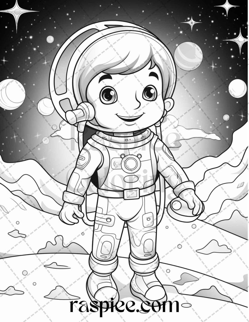 50 Cute Astronaut Adventures Coloring Pages Printable for Kids, PDF Fi