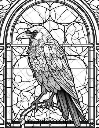 70 Halloween Stained Glass Grayscale Coloring Pages Printable for Adul ...