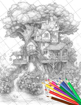 30 Fantasy Fairy Houses Coloring Page Book, Printable Adult Coloring P ...
