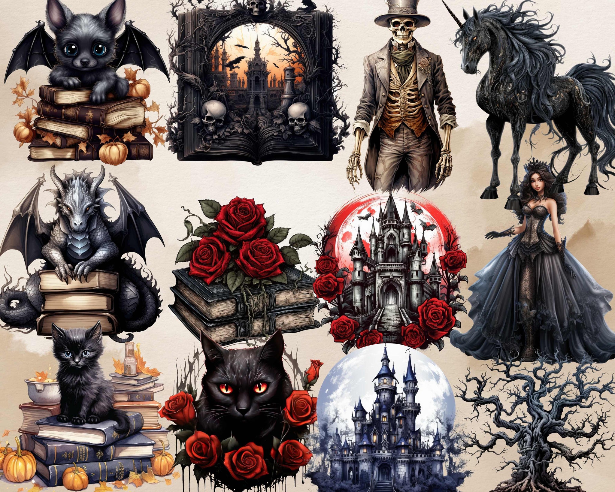 260+ PNG Watercolor Halloween Gothic Clipart Mega Bundle, Creepy Hallo ...