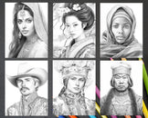 80 World Cultures Portraits Grayscale Adult Coloring Pages, Printable ...