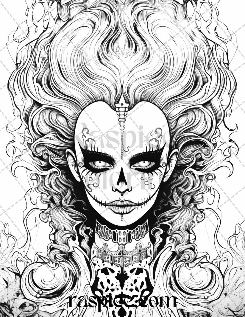 50 Spooky Miss Nightmare Grayscale Coloring Pages Printable for Adults
