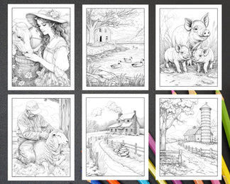 50 Country Farm Scenes Adult Coloring Pages Printable PDF Instant Down ...