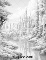 40 Fantasy Landscapes Grayscale Coloring Pages Printable for Adults, P ...