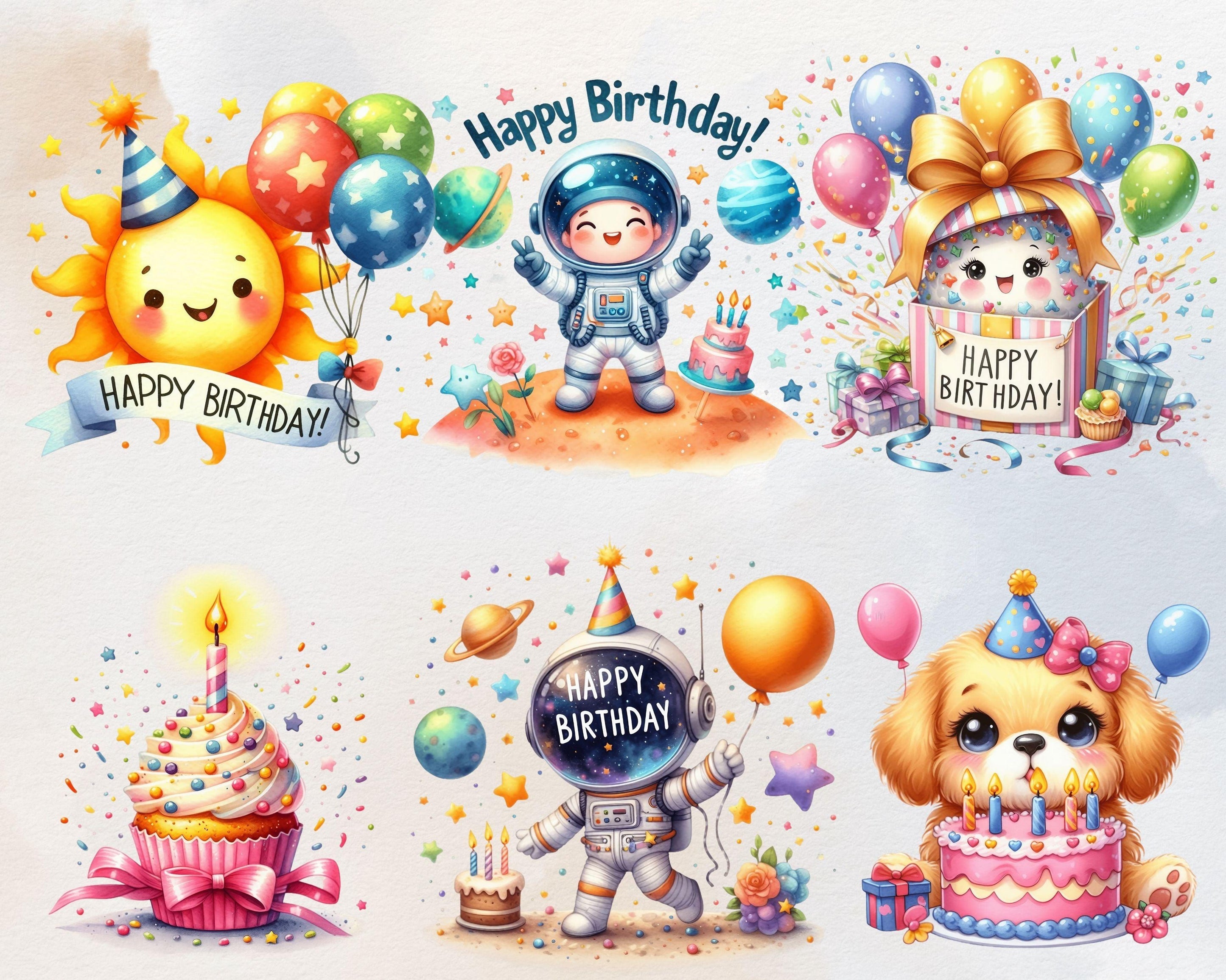 Watercolor Happy Birthday Clipart Bundle, 70 PNG High-Res Files for DI ...