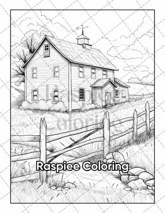50 Country Farm Scenes Adult Coloring Pages Printable PDF Instant Down ...