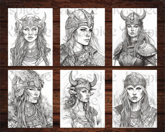 36 Viking Women Warrior Printable Coloring Pages for Adults, Nordic Cu ...