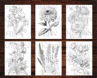 30 Botanical Flowers Printable Coloring Pages for Adults, Floral Grays ...