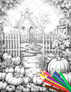 Pumpkin Garden Scenery Grayscale Coloring Pages Printable for Adults ...