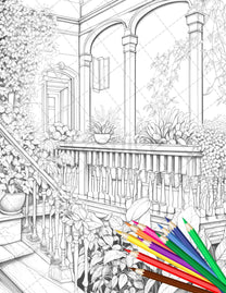 Charming Balcony Garden Grayscale Coloring Pages Printable for Adults ...