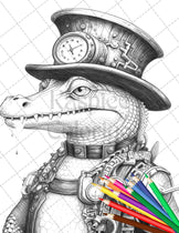 45 Steampunk Animals Grayscale Coloring Pages Printable for Adults Vol ...