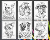 50 Dogs Dressed Up Adult Coloring Pages Printable PDF Instant Download ...