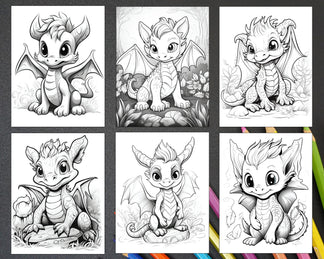 200 Woodland Baby Dragons Coloring Pages for Kids, Printable PDF Insta ...