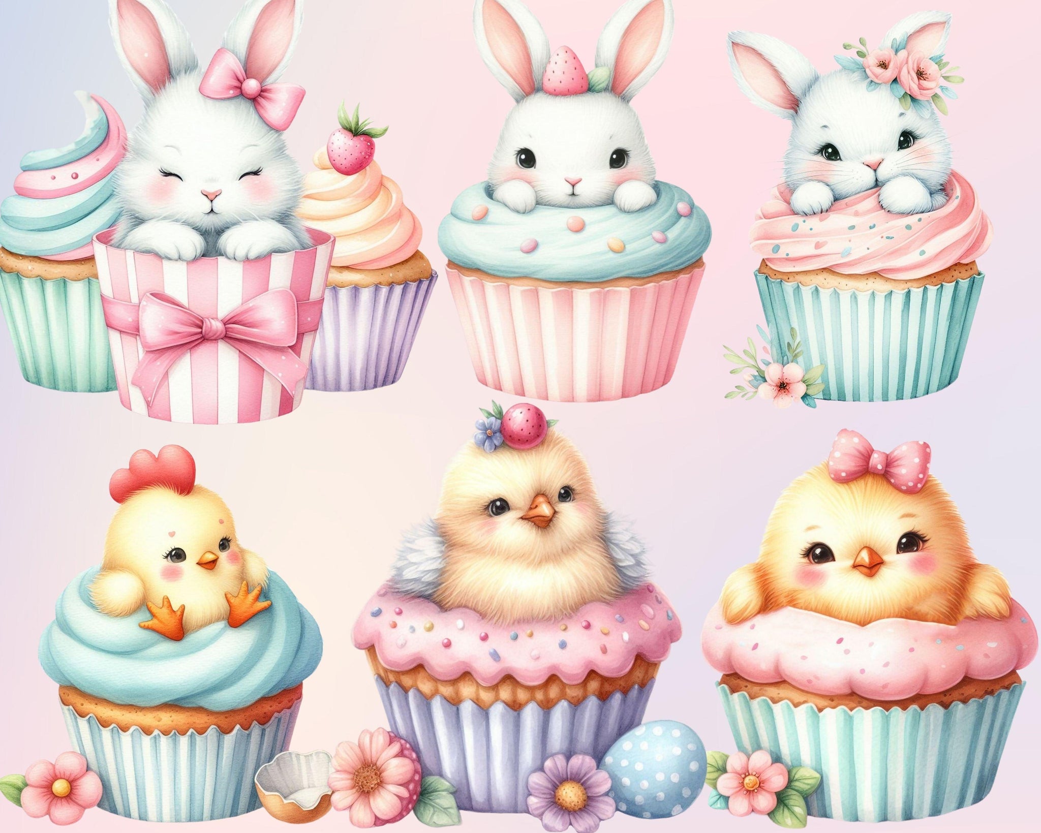 Charming Pastel Easter Clipart Bundle, 34 PNG High-Res Files for Comme ...