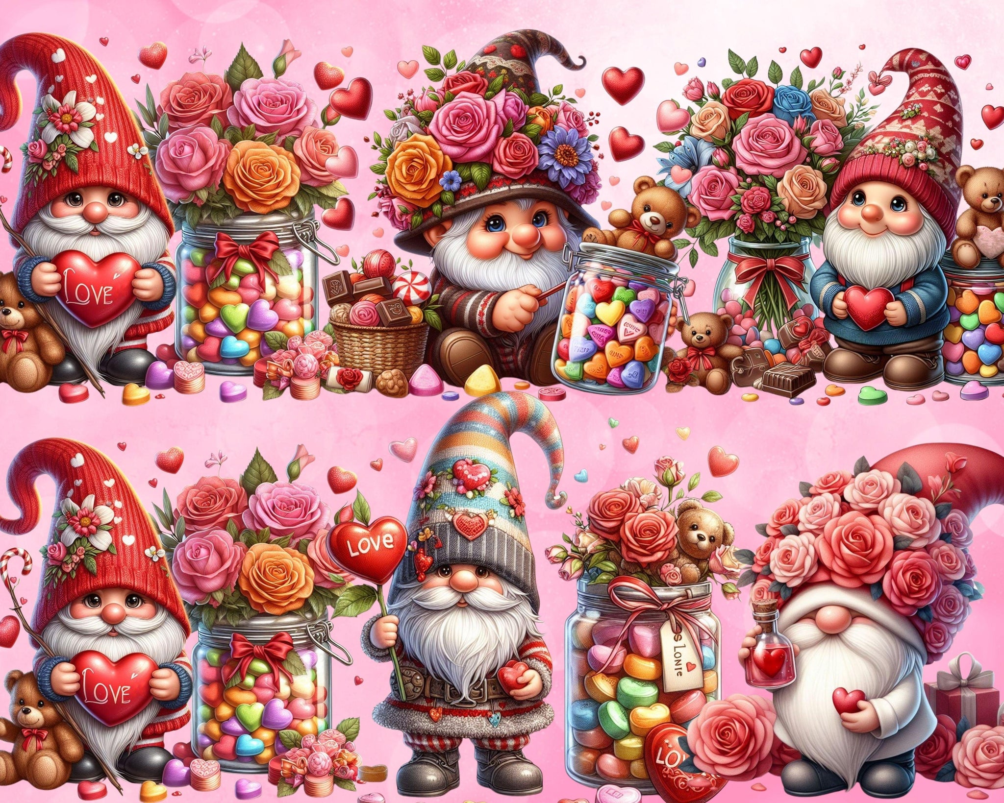 Adorable Valentine Gnomes Clip Art Bundle, 39 PNG High-Res Files for C ...