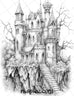50 Haunted Castles Grayscale Coloring Pages Printable, Halloween Color ...