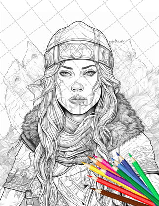 36 Viking Women Warrior Printable Coloring Pages for Adults, Nordic Cu ...