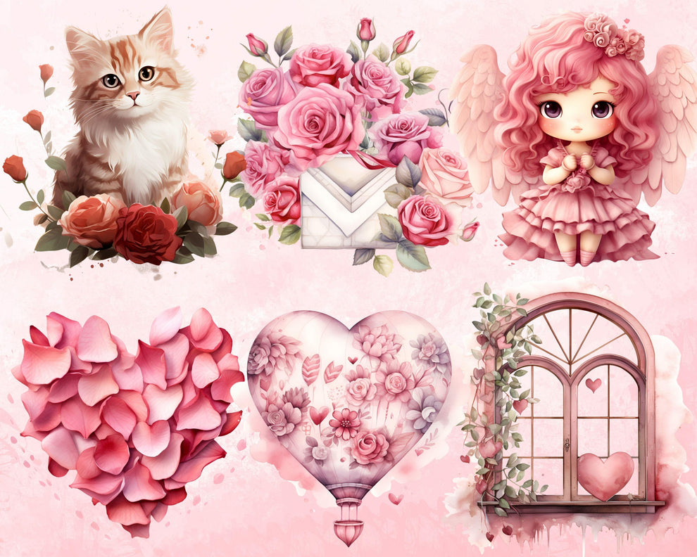 Happy Valentine's Day Clipart Bundle, 80 PNG High-Res Files for Commer ...