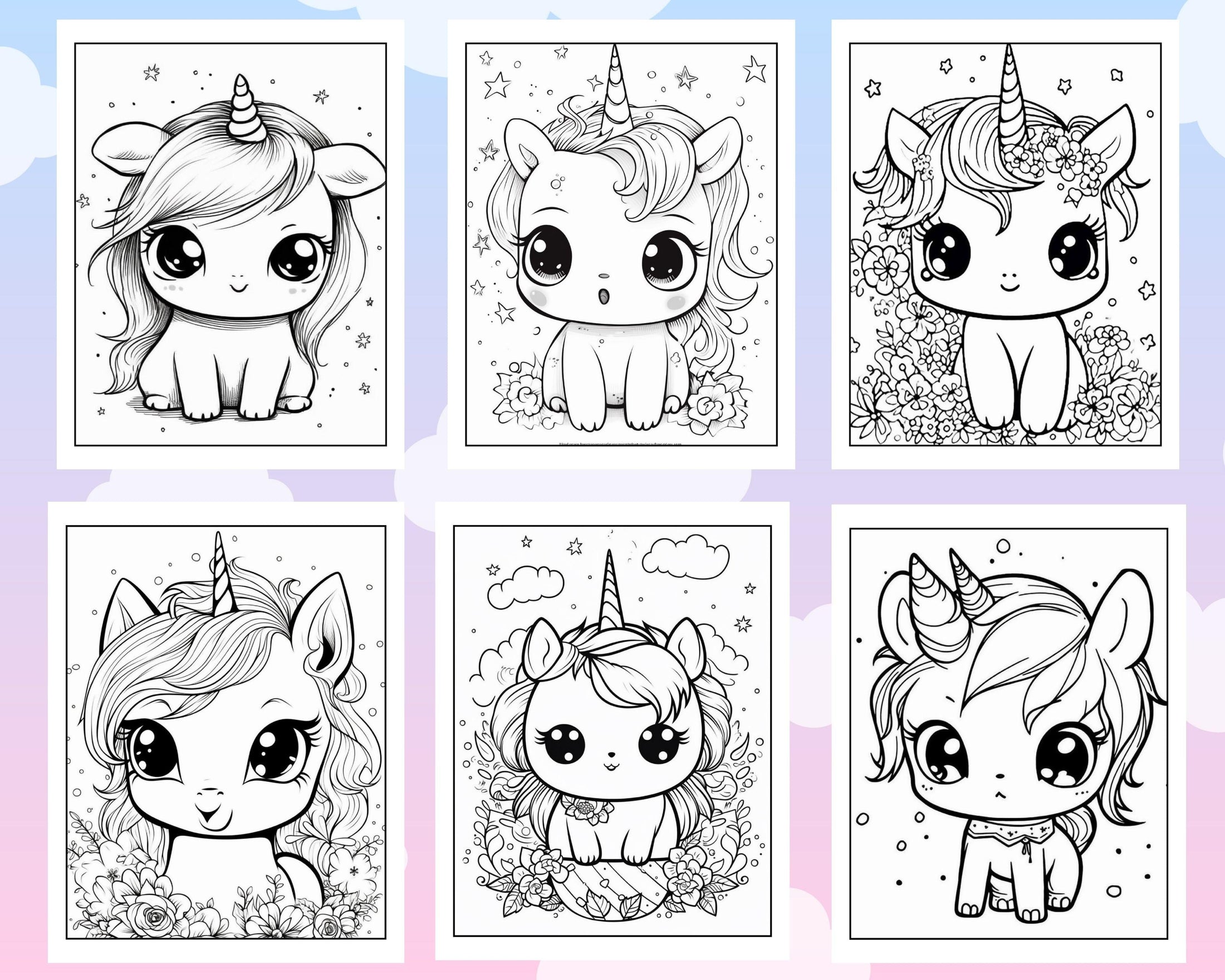 150 Adorable Kawaii Unicorn Printable Coloring Pages for Kids, Printab ...