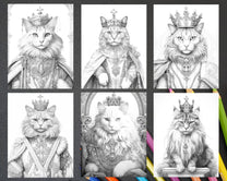 50 Royal King Cat Grayscale Coloring Pages for Adults, Printable PDF I ...