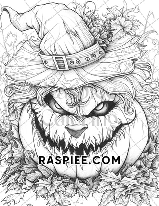 Spooky Pumpkin Halloween Adult Coloring Pages Printable PDF Instant Do ...