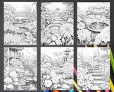 60 Zen Garden Flowers Grayscale Coloring Pages for Adults, Printable P ...