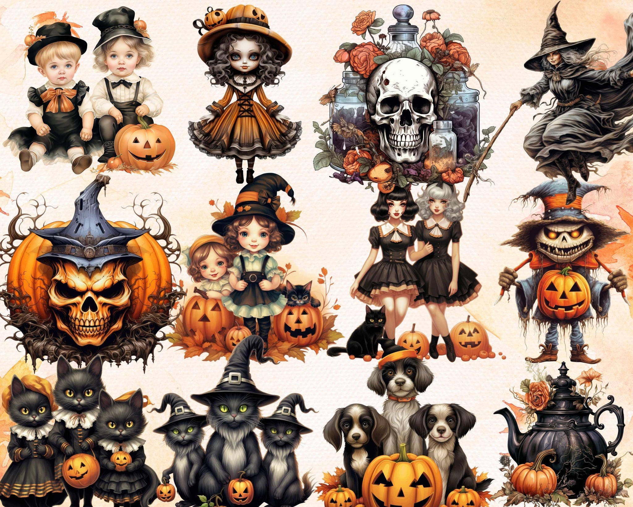 270+ PNG Watercolor Vintage Halloween Clipart Mega Bundle, Happy Hallo ...
