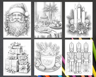 Relaxing Christmas Grayscale Coloring Pages for Adults, Festive Scenes ...