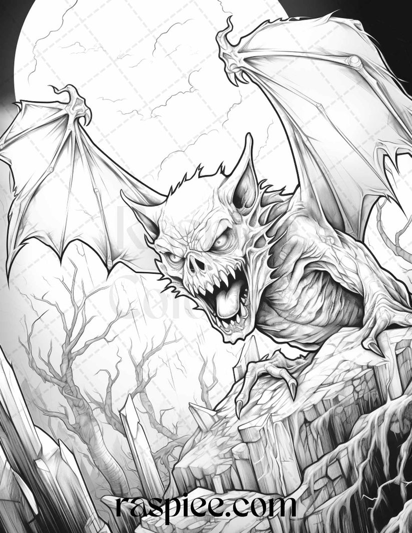 66 Horror Zombie Animals Grayscale Coloring Pages Printable for Adults