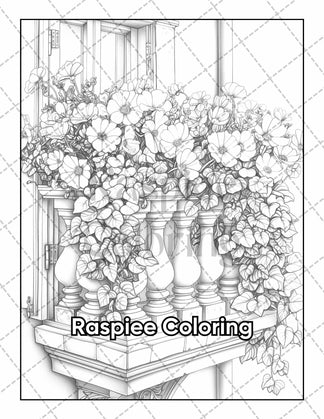 50 Balcony Garden Adult Coloring Pages Printable PDF Instant Download ...