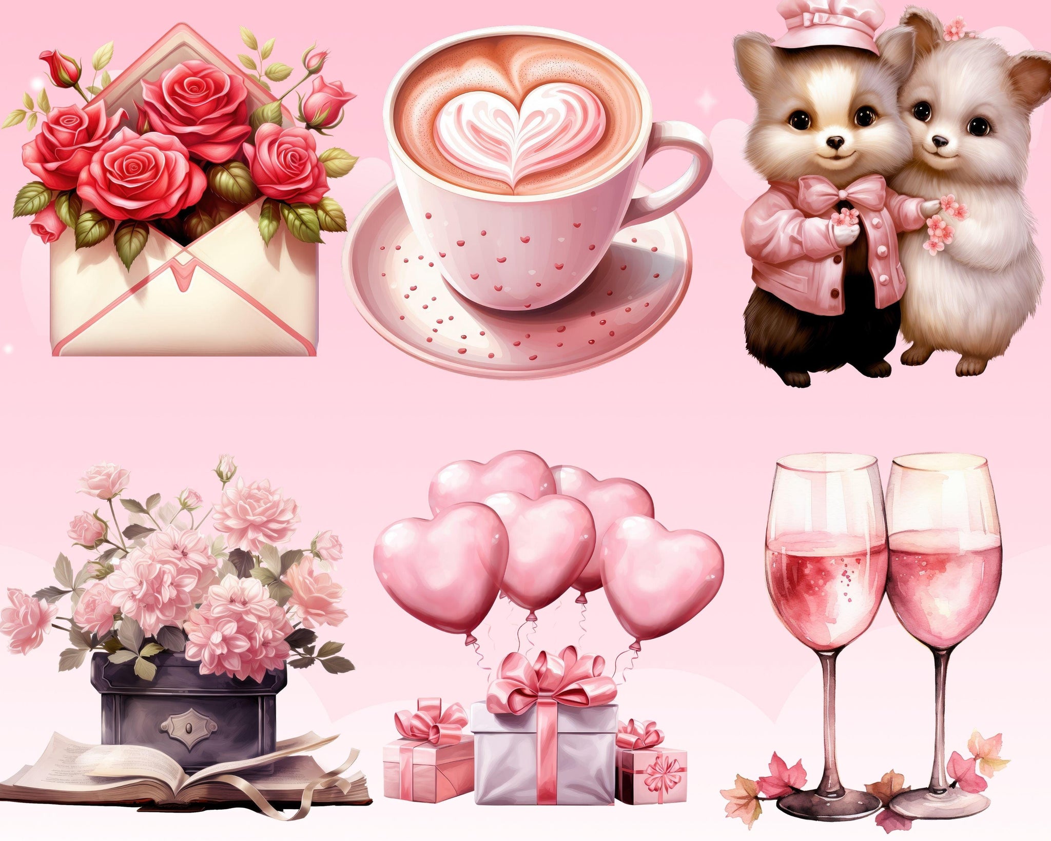 Valentine's Day Clip Art Mega Bundle, 50 PNG High-Res Files for Commer ...