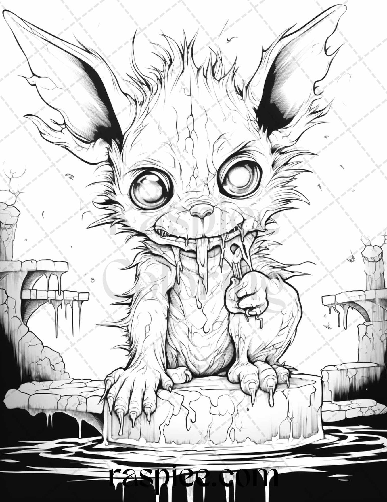 50 Halloween Scary Animals Grayscale Coloring Pages Printable for Adul