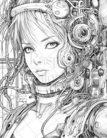 40 Beautiful Cyborg Girls Grayscale Coloring Pages Printable for Adult ...