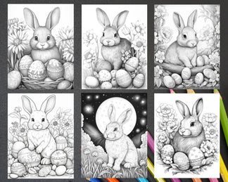 40 Easter Bunny Grayscale Adult Coloring Pages, Printable PDF Instant ...