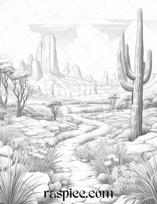 40 Desert Landscapes Grayscale Coloring Pages Printable for Adults, PD ...