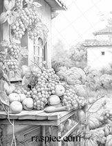 Relaxing Fruit Garden Grayscale Coloring Pages Printable for Adults, P ...