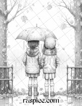 40 Rainy Autumn Day Grayscale Coloring Pages Printable for Adults and ...