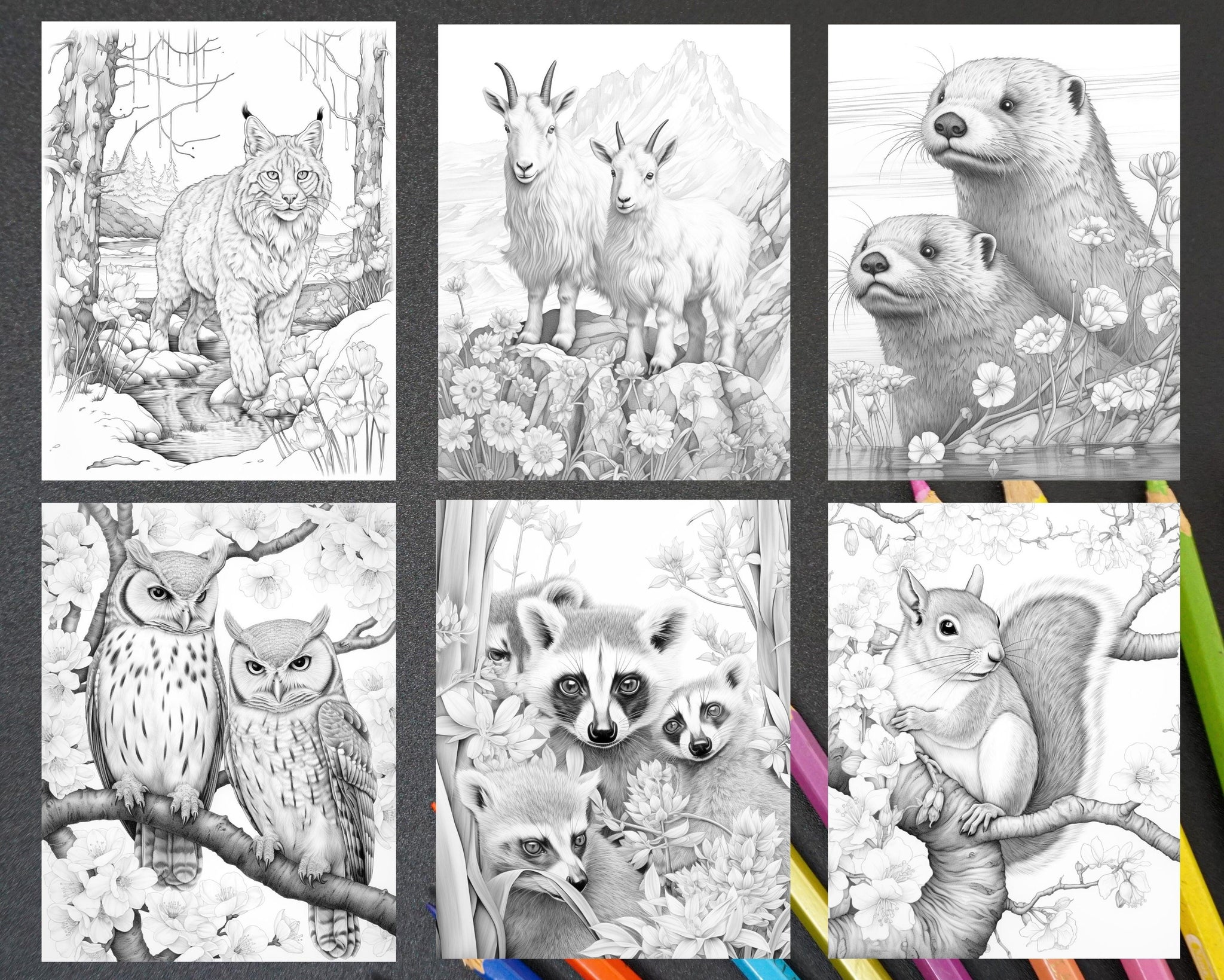 55 Enchanting Spring Animals Grayscale Adult Coloring Pages, Printable ...