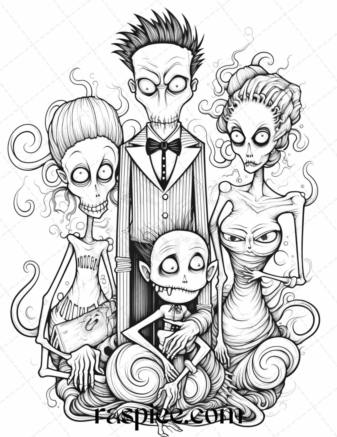 50 Monster Family Grayscale Coloring Pages Printable for Adults - Inst