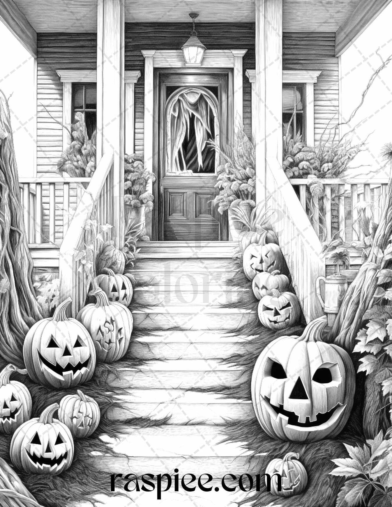 Spooky Halloween Home Decor: 40 Printable Grayscale Coloring Pages for