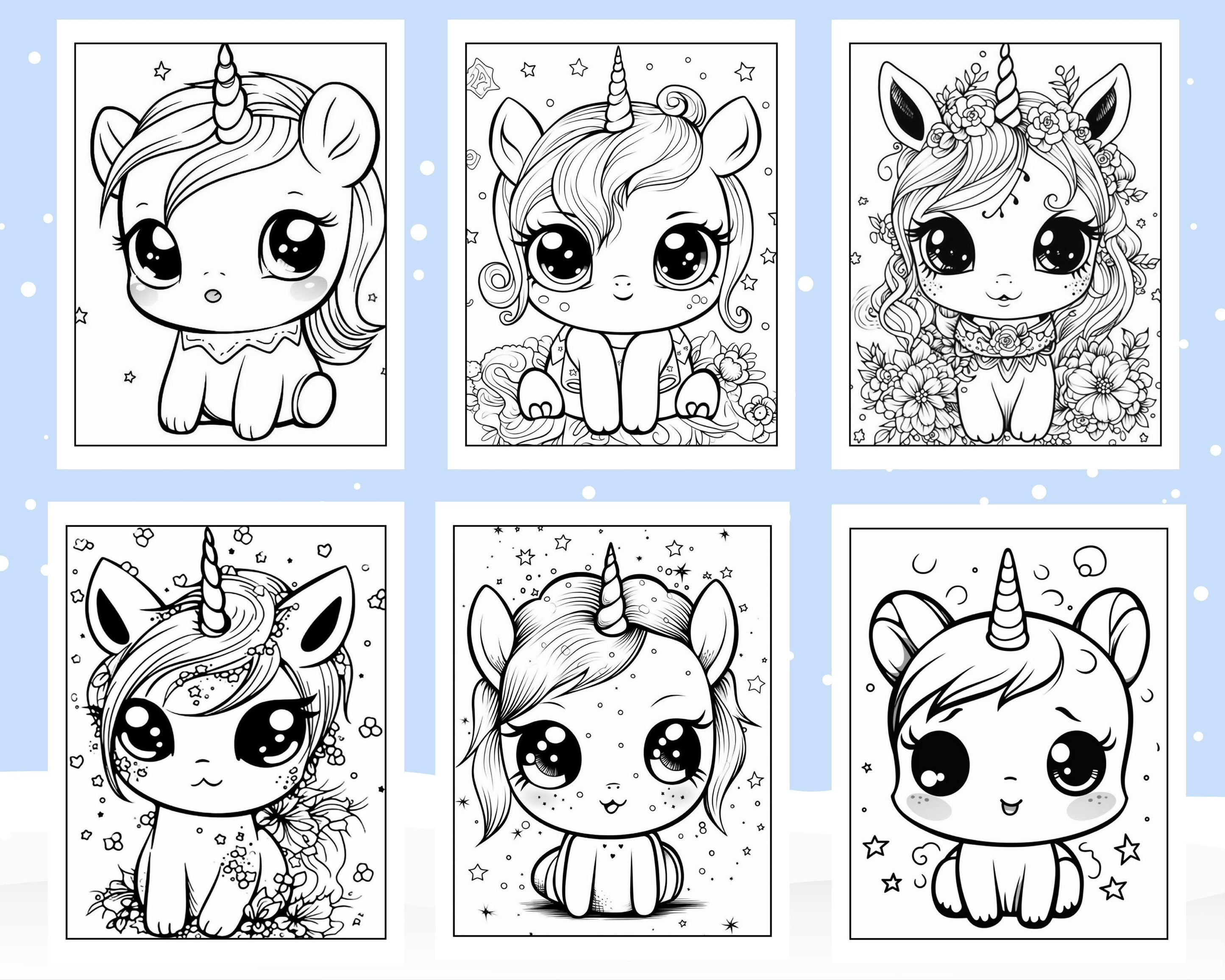 150 Adorable Kawaii Unicorn Printable Coloring Pages for Kids, Printab ...