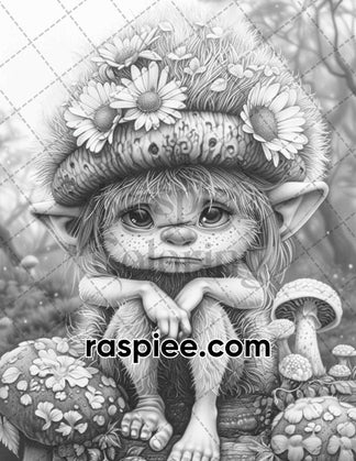 65 Fantasy Little Trolls Grayscale Adult Coloring Pages Printable PDF ...