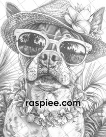 90 Summer Dogs Grayscale Adult Coloring Pages, Printable PDF Instant D ...