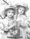 60 Spring Vintage Girls Grayscale Adult Coloring Pages, Printable PDF ...