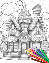 33 Ice Cream Houses Grayscale Coloring Pages Printable for Adults and ...